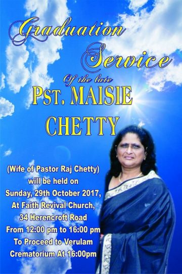 Our Deepest Condolences To Ps. Raj Chetty & Family - Dr Jonathan David